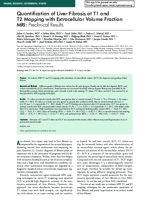 (PDF) Quantification of Liver Fibrosis at T1 and T2 Mapping with ...