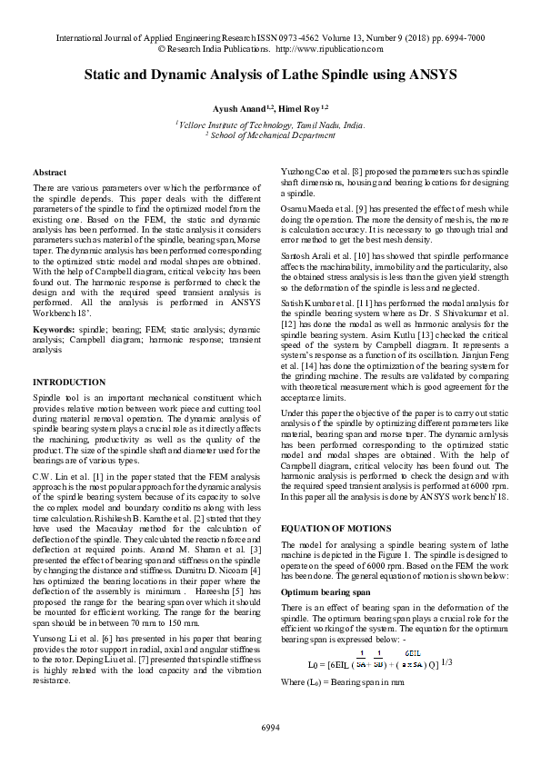 (PDF) Static and Dynamic Analysis of Lathe Spindle using ANSYS