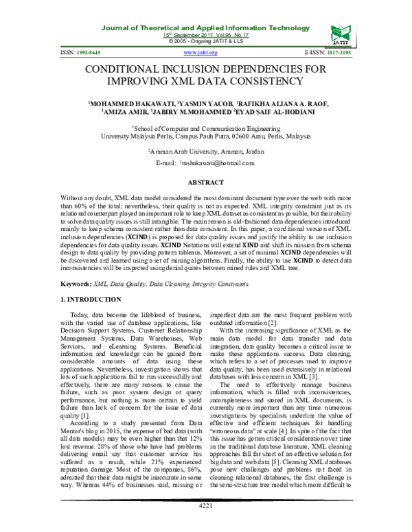 (PDF) Conditional Inclusion Dependencies for Improving XML Data Consistency 1
