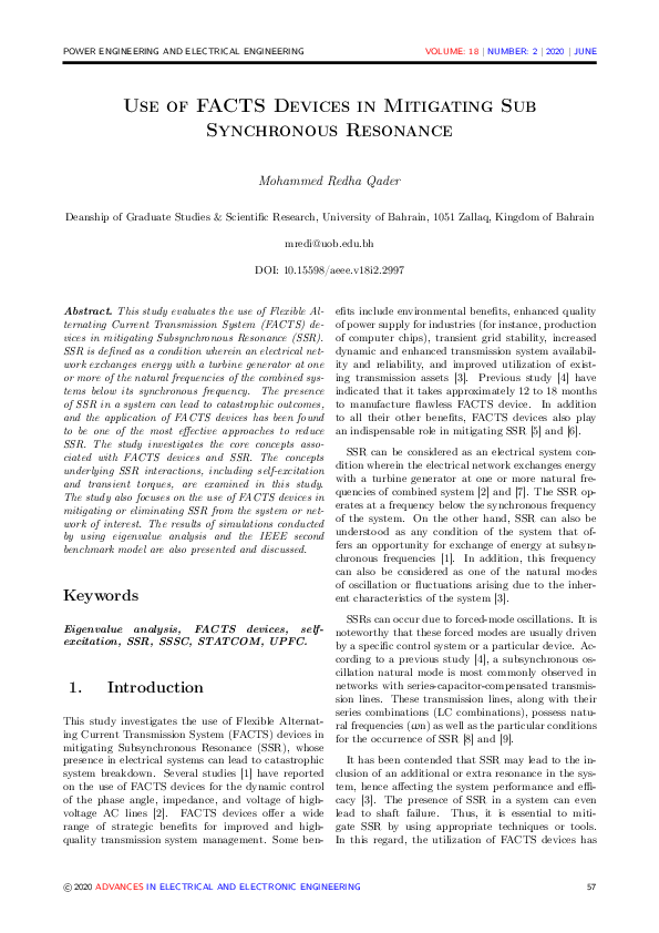 (PDF) Use of FACTS devices in Mitigating Subsynchronous Resonance