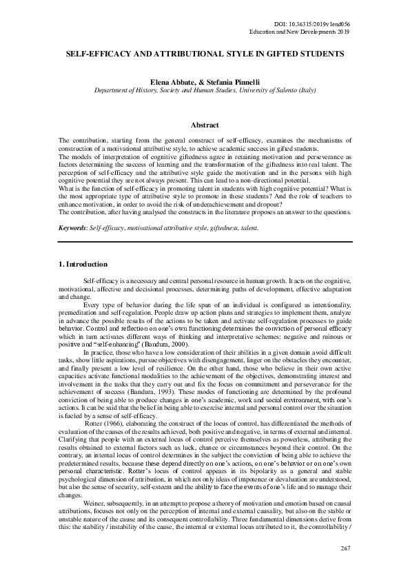 (PDF) Self-Efficacy and Attributional Style in Gifted Students