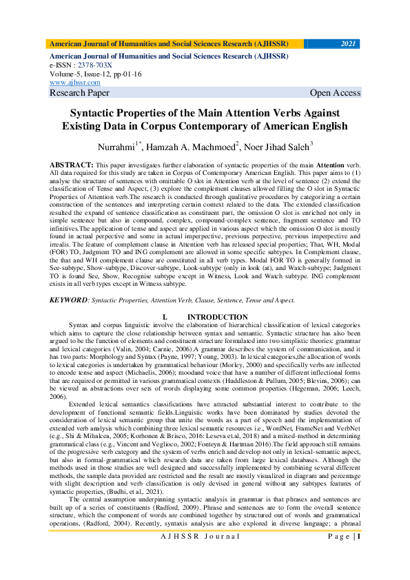 (PDF) Syntactic Properties of the Main Attention Verbs Against Existing ...
