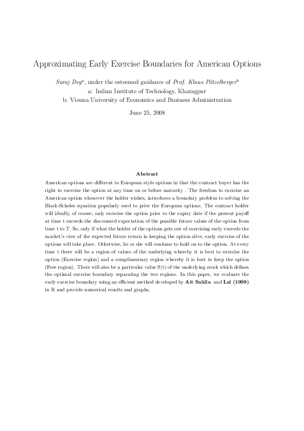 (PDF) Approximating Early Exercise Boundaries for American Options