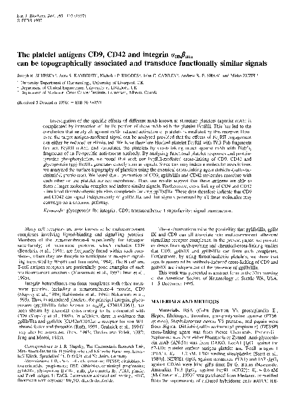 (PDF) The Platelet Antigens CD9, CD42 and Integrin αIIbβIIIa Can be ...