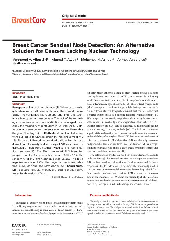 (PDF) Breast Cancer Sentinel Node Detection: An Alternative Solution ...