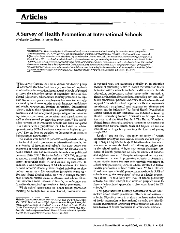 (PDF) A Survey of Health Promotion at International Schools
