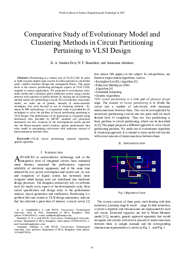 (PDF) Comparative Study of Evolutionary Model and Clustering Methods in Circuit Partitioning ...