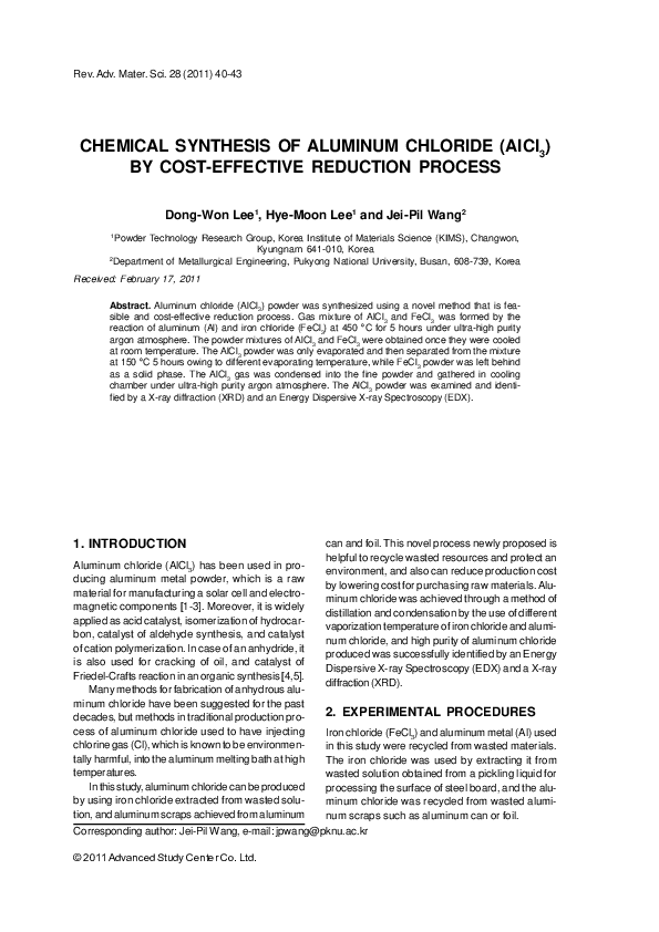 (PDF) CHEMICAL SYNTHESIS OF ALUMINUM CHLORIDE ( AlCl 3 ) BY COST ...