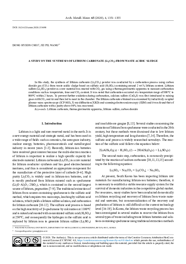 (PDF) A Study on the Synthesis of Lithium Carbonate (Li2CO3) from Waste ...
