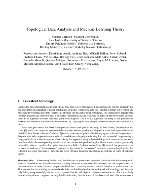 (PDF) Topological Data Analysis and Machine Learning Theory