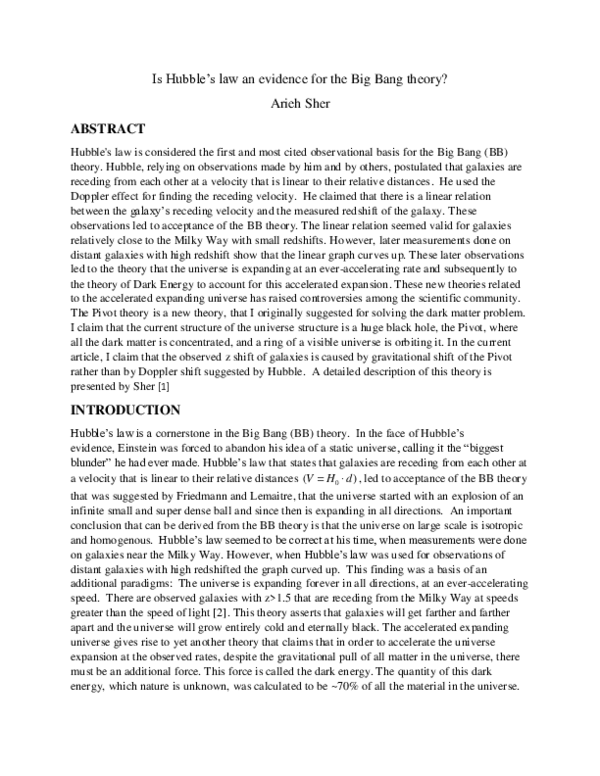 (PDF) Is Hubble’s Law an Evidence for the Big Bang Theory?