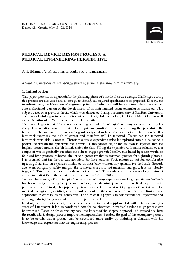 (PDF) Medical Device Design Process: A Medical Engineering Perspective