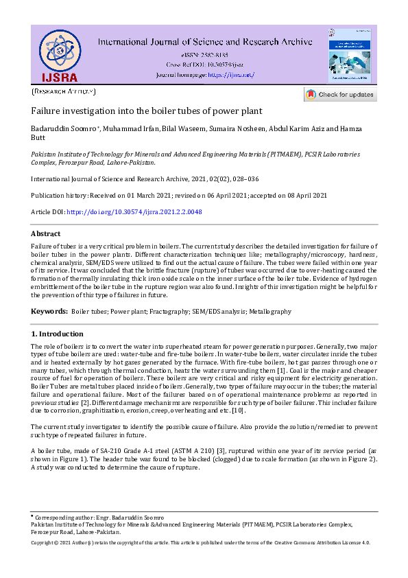 (PDF) Failure investigation into the boiler tubes of power plant