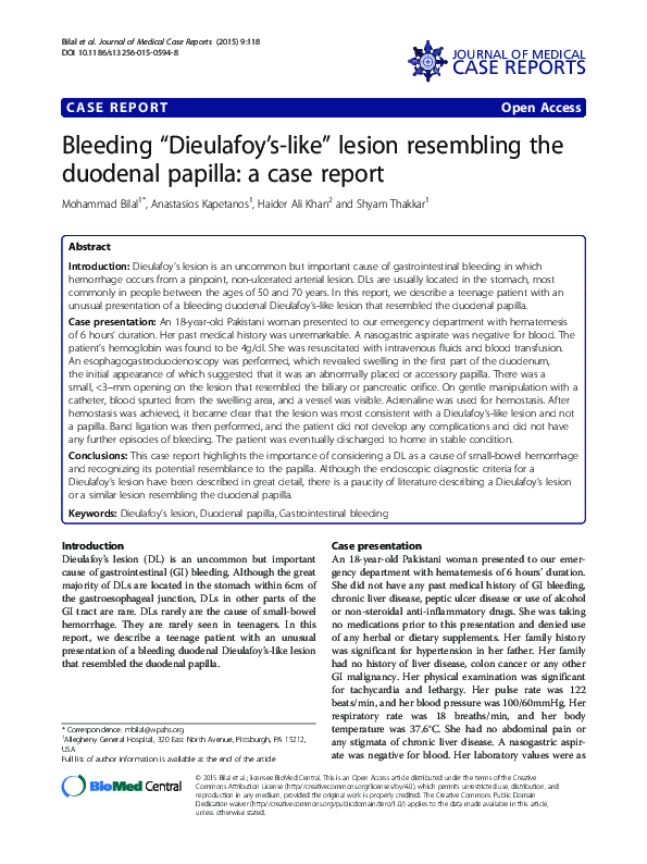 (PDF) Bleeding “Dieulafoy’s-like” lesion resembling the duodenal ...