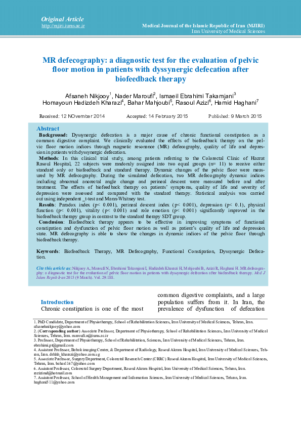(PDF) MR defecography: a diagnostic test for the evaluation of pelvic ...