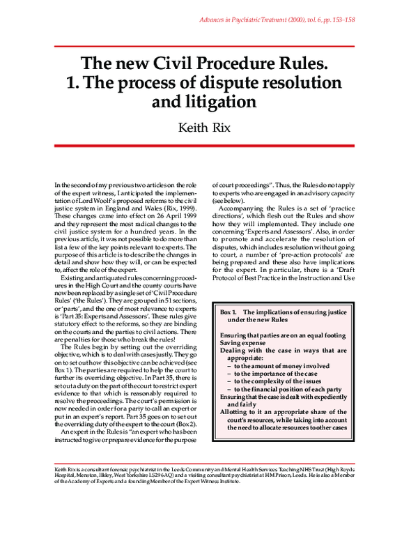 (PDF) The new Civil Procedure Rules. 1. The process of dispute ...