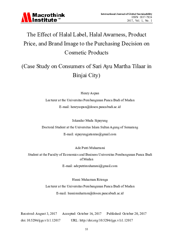 (PDF) The Effect of Halal Label, Halal Awarness, Product Price, and ...