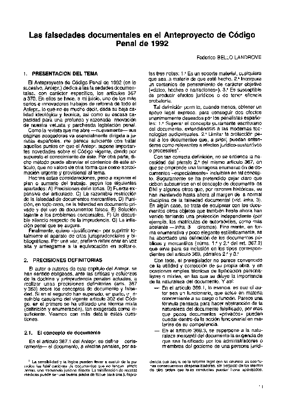 (PDF) Las falsedades documentales en el Anteproyecto de Código Penal de 1992