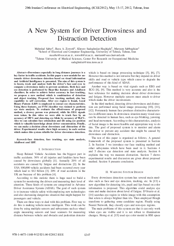 (PDF) A New System for Driver Drowsiness and Distraction Detection