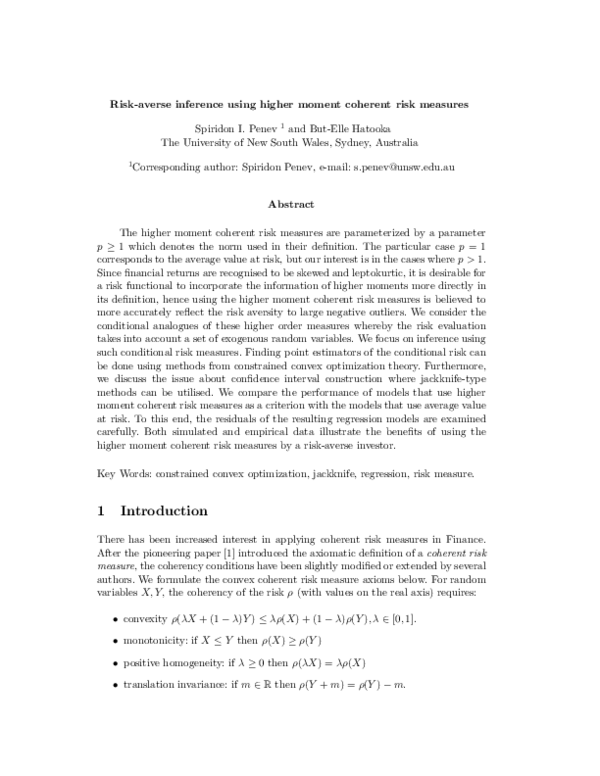 (PDF) Risk-averse inference using higher moment coherent risk measures