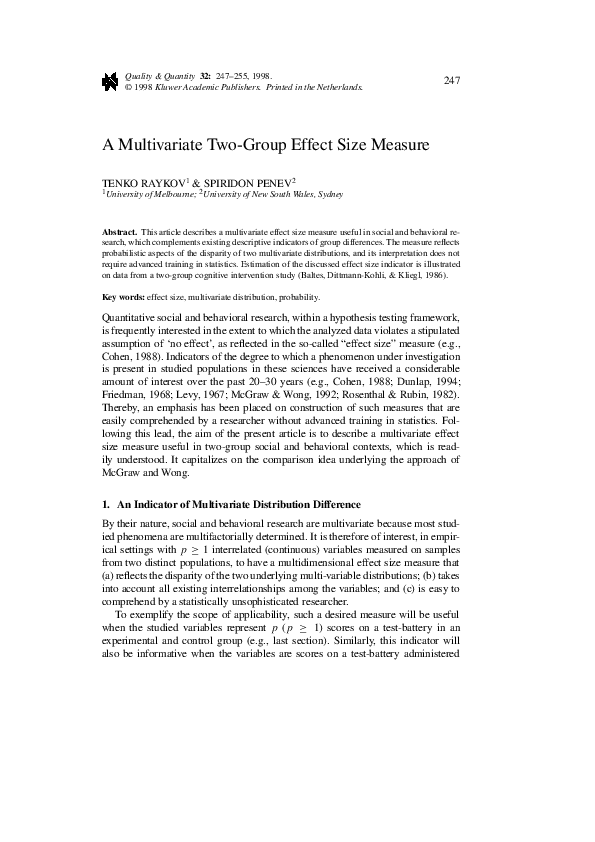 (PDF) A Multivariate Two-Group Effect Size Measure