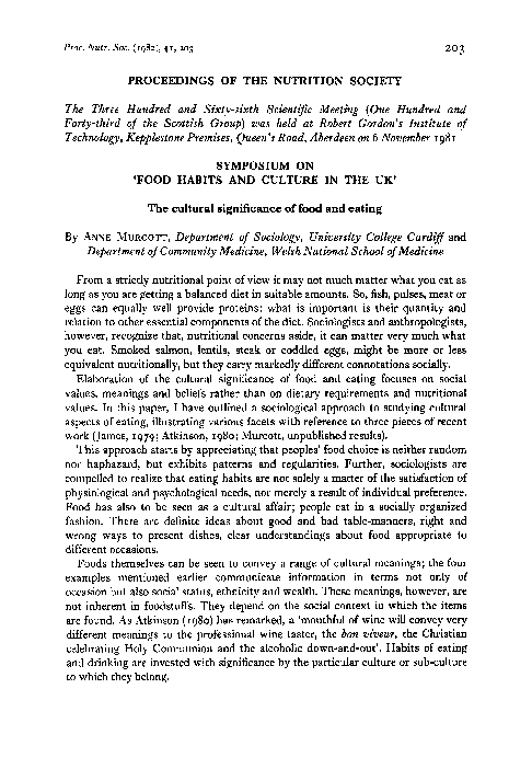 (PDF) The cultural significance of food and eating