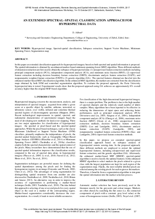(PDF) An Extended Spectral–Spatial Classification Approach for Hyperspectral Data