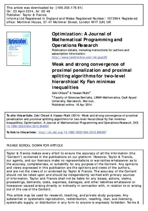 Pdf Weak And Strong Convergence Of Proximal Penalization And Proximal Splitting Algorithms For