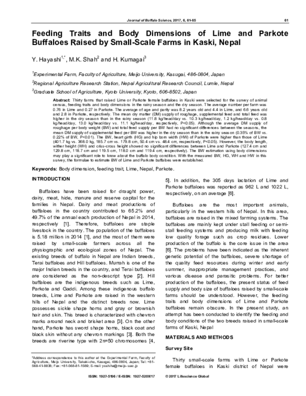 (PDF) Feeding Traits and Body Dimensions of Lime and Parkote Buffaloes ...
