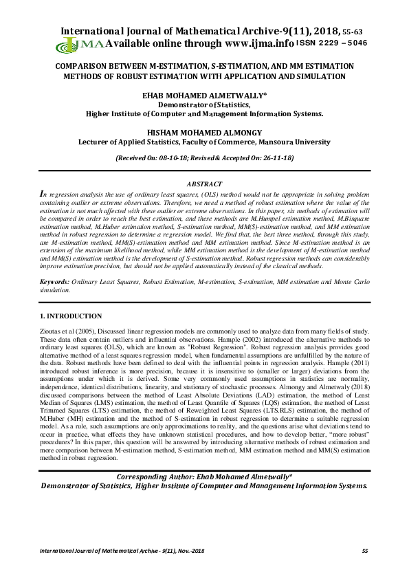 (PDF) • Comparison Between M-Estimation, S-Estimation, and MM Estimation Methods of Robust ...