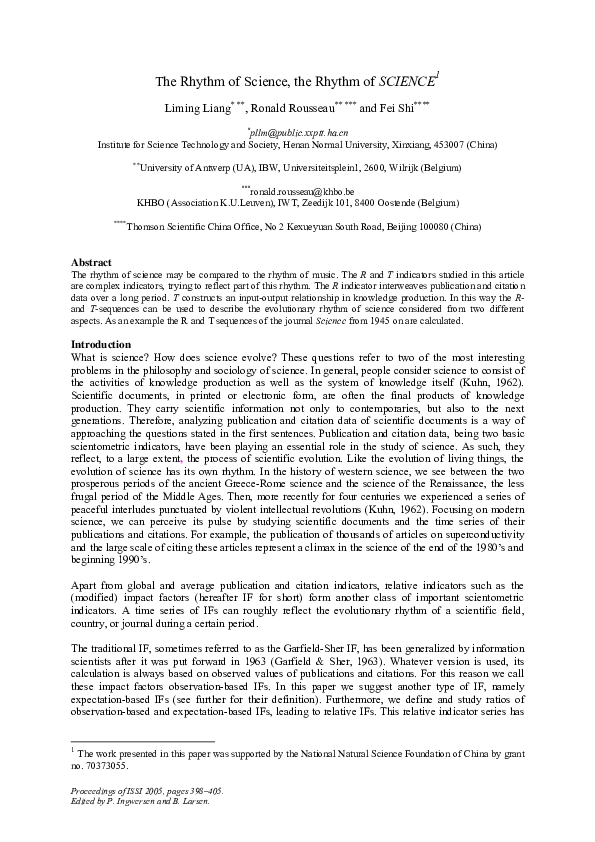 (PDF) The Rhythm of Science, the Rhythm of SCIENCE