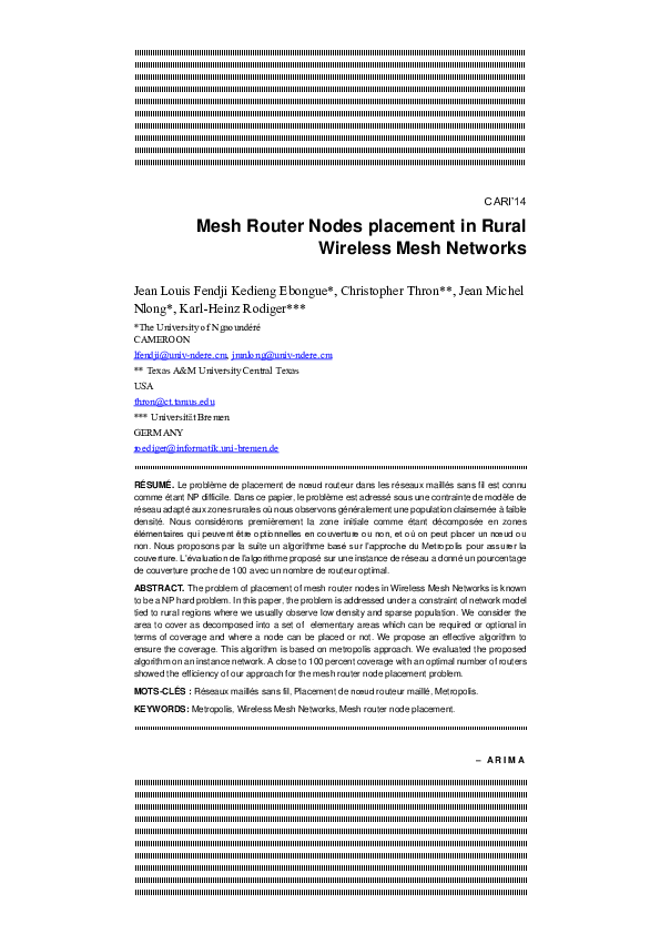 Pdf Mesh Router Nodes Placement In Rural Wireless Mesh Networks