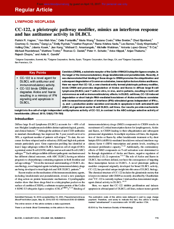 (PDF) CC-122, a pleiotropic pathway modifier, mimics an interferon ...