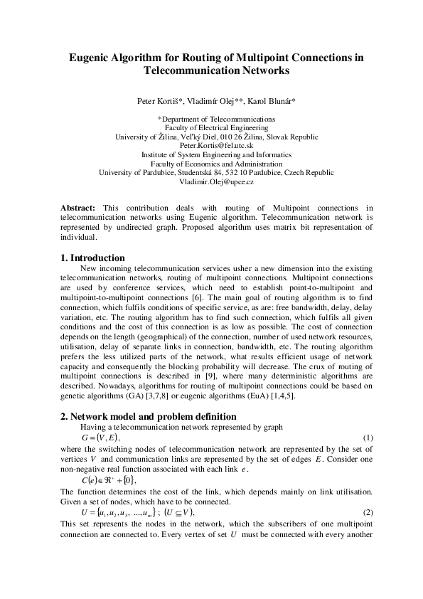Pdf Eugenic Algorithm For Routing Of Multipoint Connections In Telecommunication Networks