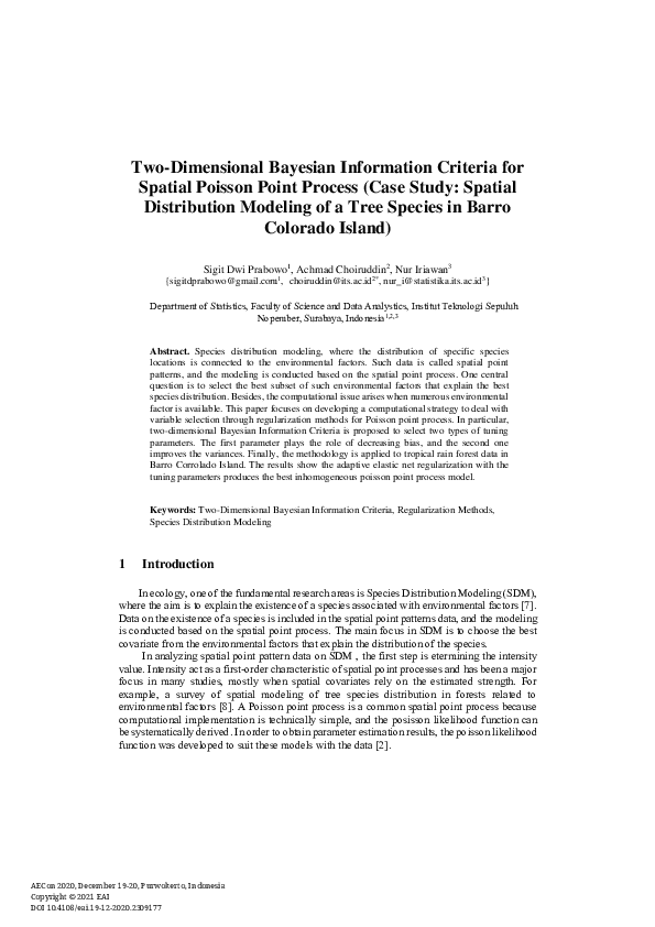 Pdf Two Dimensional Bayesian Information Criteria For Spatial Poisson Point Process Case