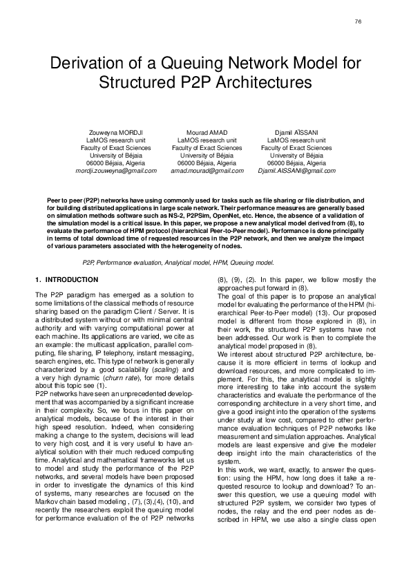 (PDF) A Derived Queueing Network Model for Structured P2P Architectures