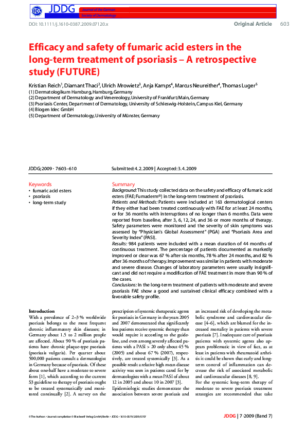 (PDF) Efficacy and safety of fumaric acid esters in the long-term ...