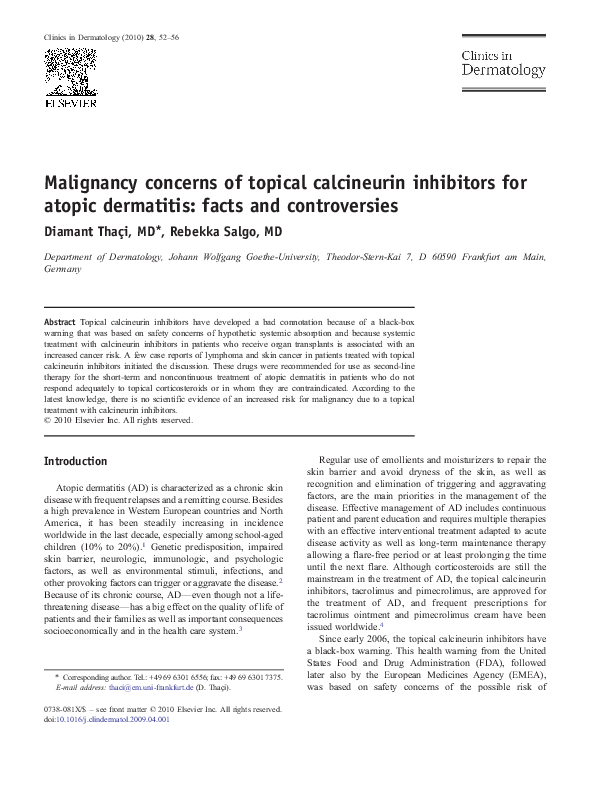 (PDF) Malignancy concerns of topical calcineurin inhibitors for atopic ...