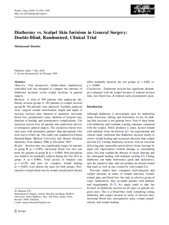 (PDF) Diathermy vs. Scalpel Skin Incisions in General Surgery: Double ...