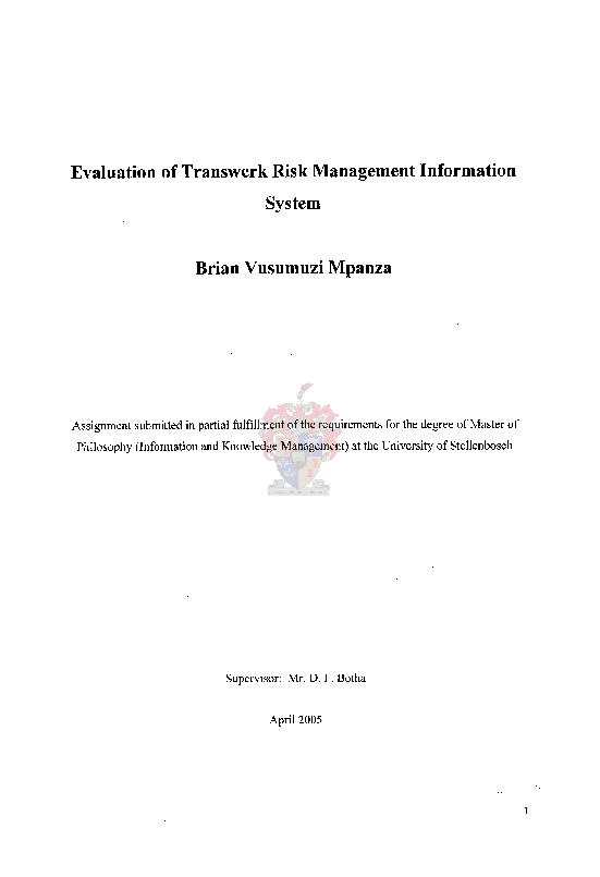 (PDF) Evaluation of Transwerk Risk Management Information System