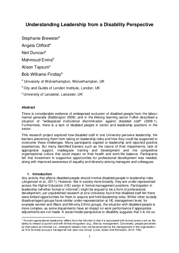 (PDF) Understanding Leadership from a Disability Perspective