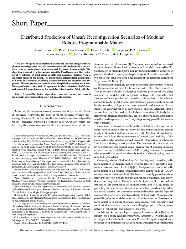 (PDF) Distributed Prediction of Unsafe Reconfiguration Scenarios of Modular Robotic Programmable ...