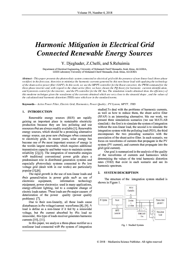 (PDF) Harmonic Mitigation in Electrical Grid Connected Renewable Energy Sources