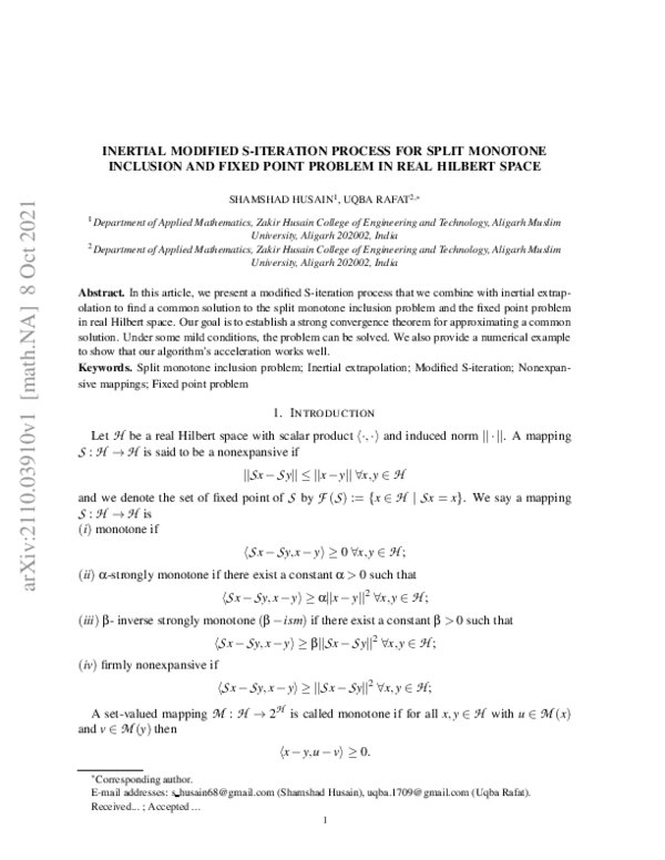 (PDF) Inertial Modified S-Iteration Process for Split Monotone Inclusion and Fixed Point Problem ...