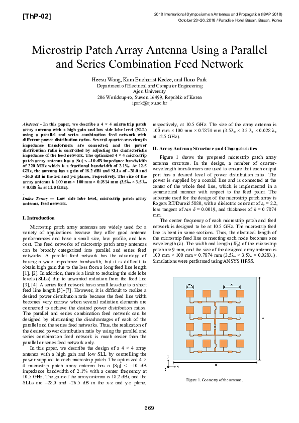 Pdf Microstrip Patch Array Antenna Using A Parallel And Series