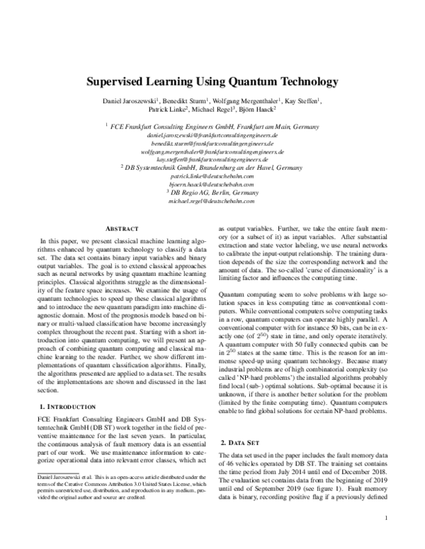 (PDF) Supervised Learning Using Quantum Technology