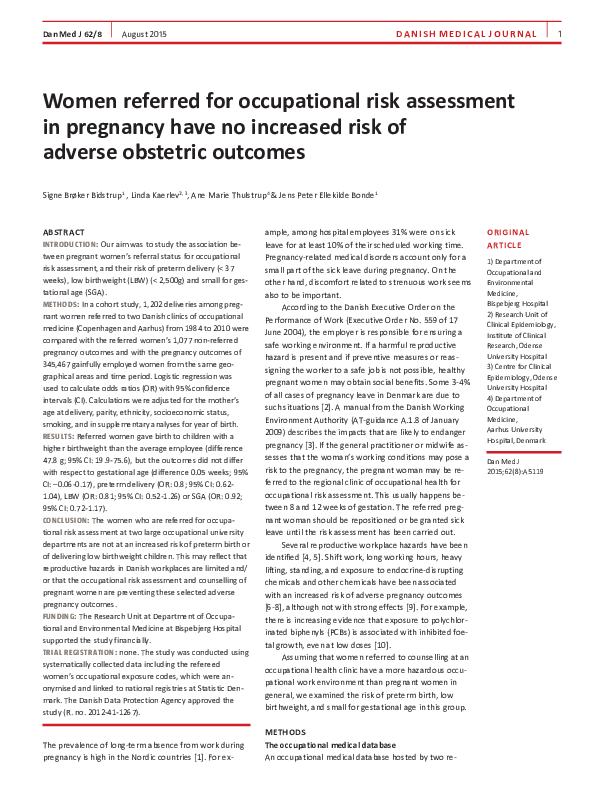 (PDF) Women referred for occupational risk assessment in pregnancy have ...