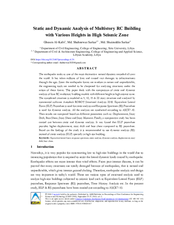 Pdf Static And Dynamic Analysis Of Multistory Rc Building With