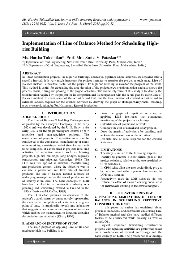 (PDF) Implementation of Line of Balance Method for Scheduling High ...