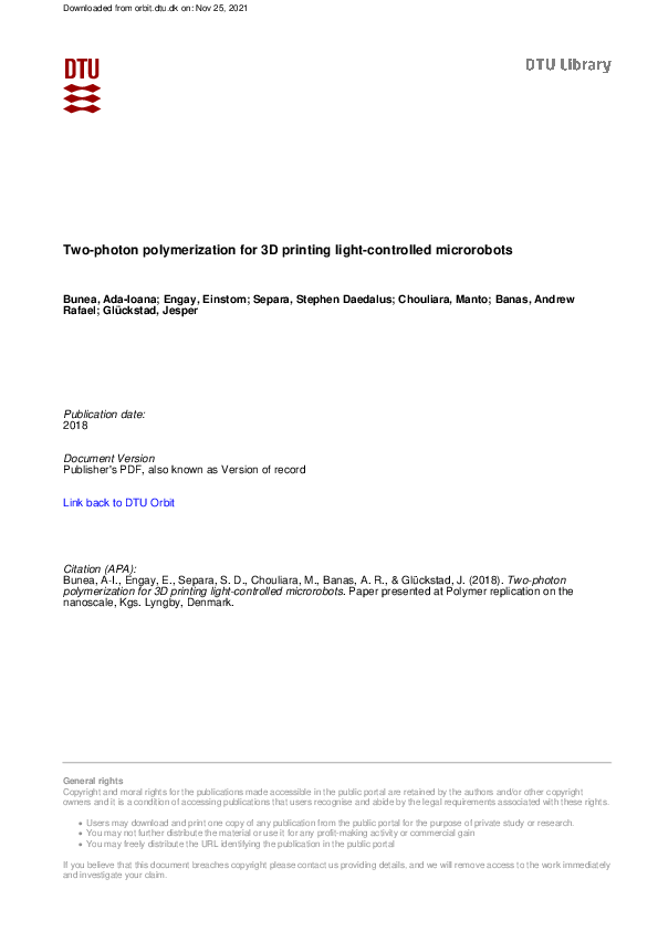 (PDF) Two-photon polymerization for 3D printing light-controlled ...